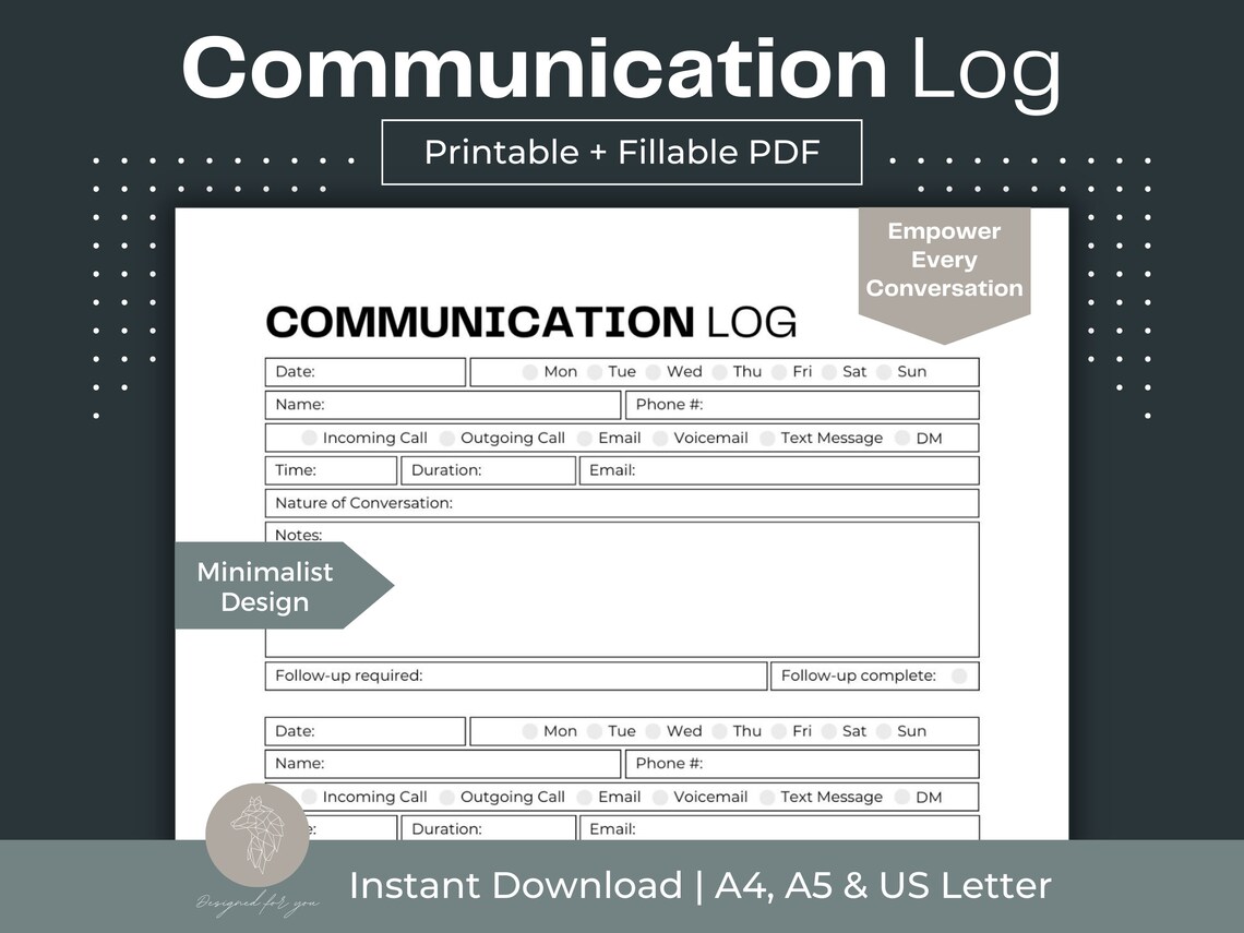 Communication Log Printable | Fillable PDF Call Tracker - Etsy