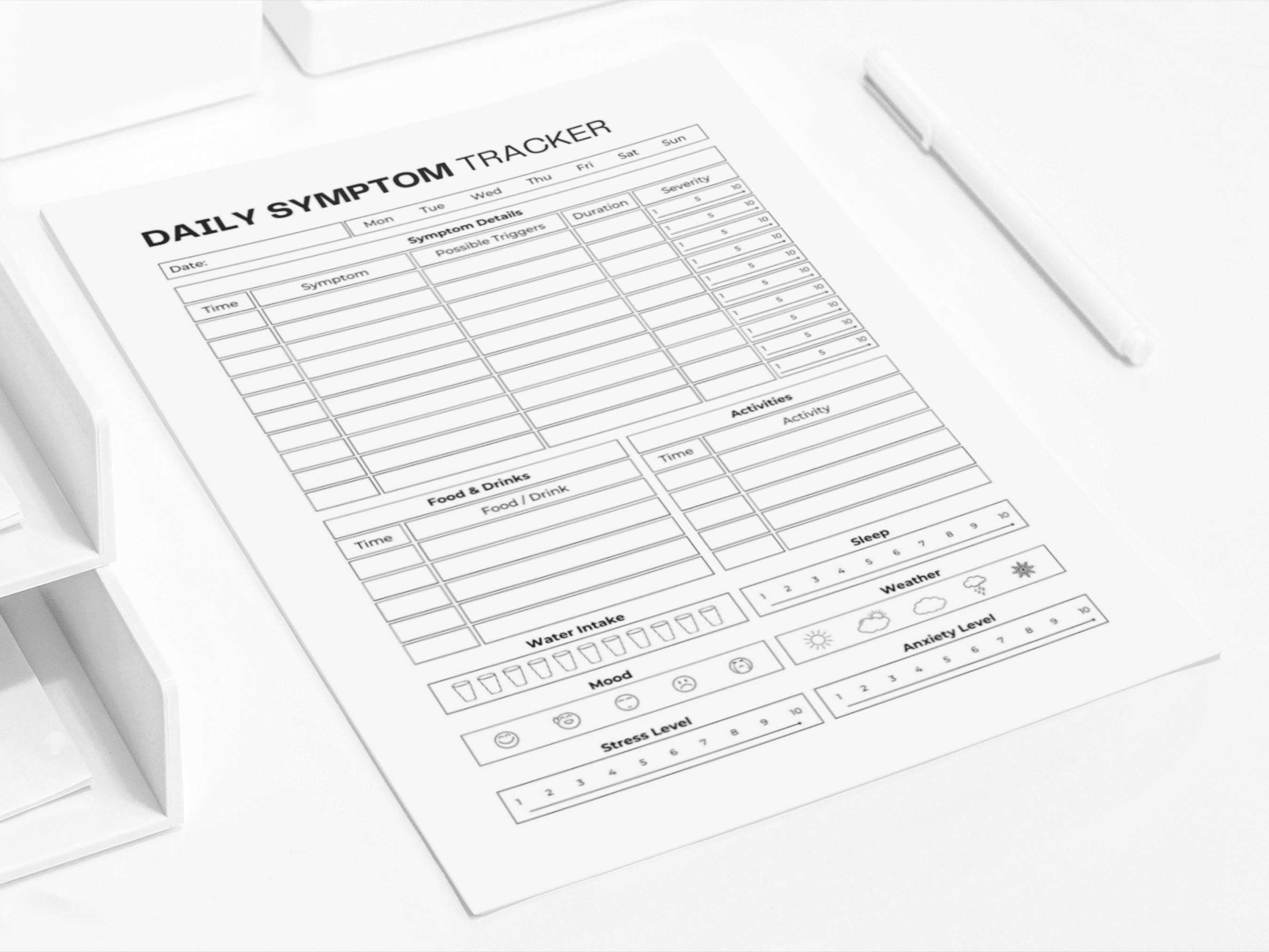 Printable Daily Symptom Tracker Fillable PDF Chronic Illness Tracker ...
