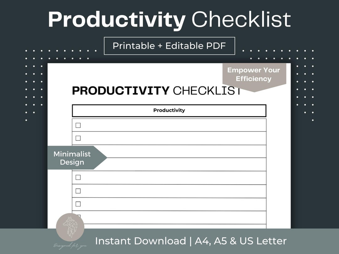 Productivity Checklist Printable Minimalist to Do List Checklist ...