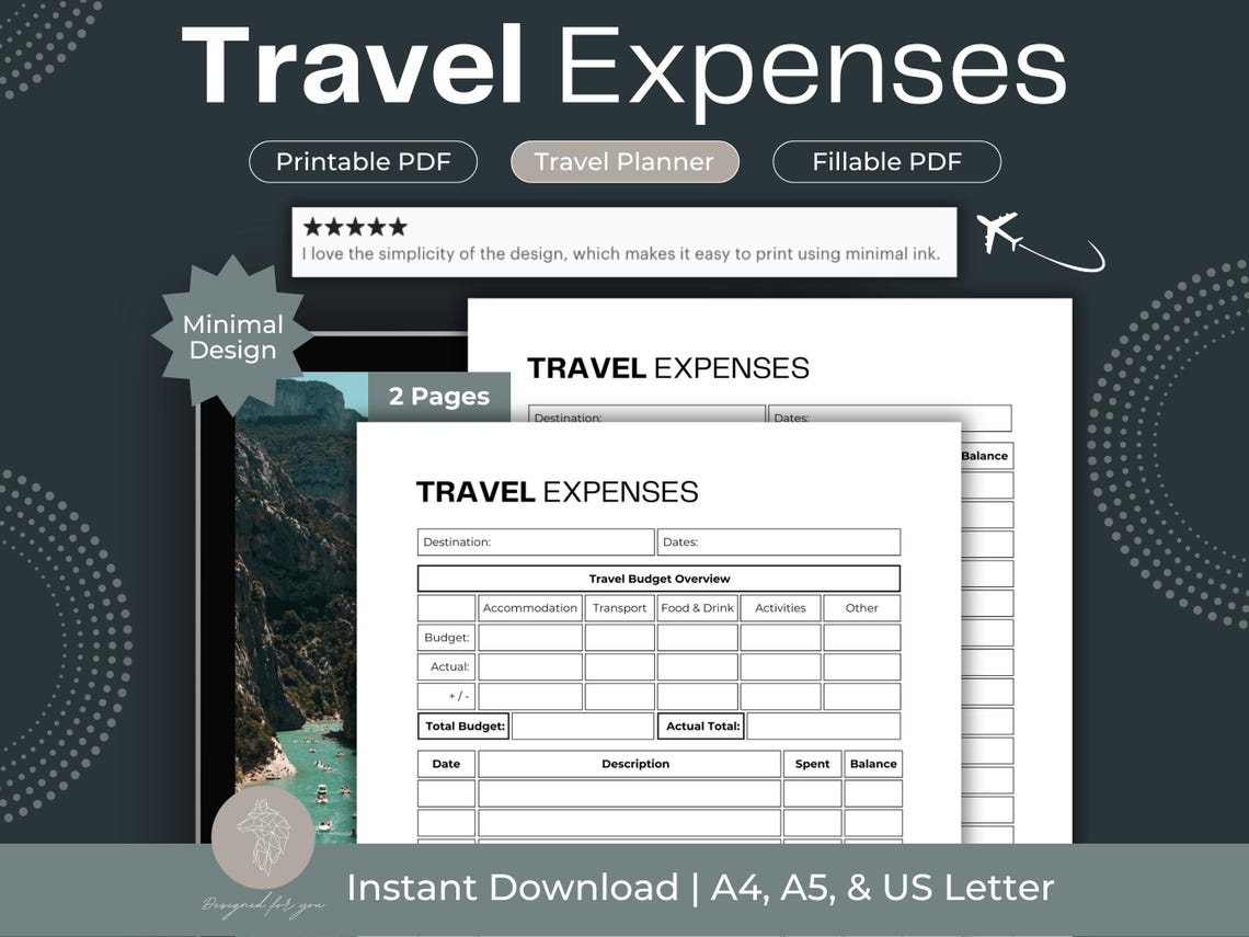 Printable Travel Expenses Tracker, Budget Planner (A4, A5, Letter) - Etsy