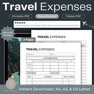 Printable Travel Expenses Tracker, Budget Planner (A4, A5, Letter) - Etsy