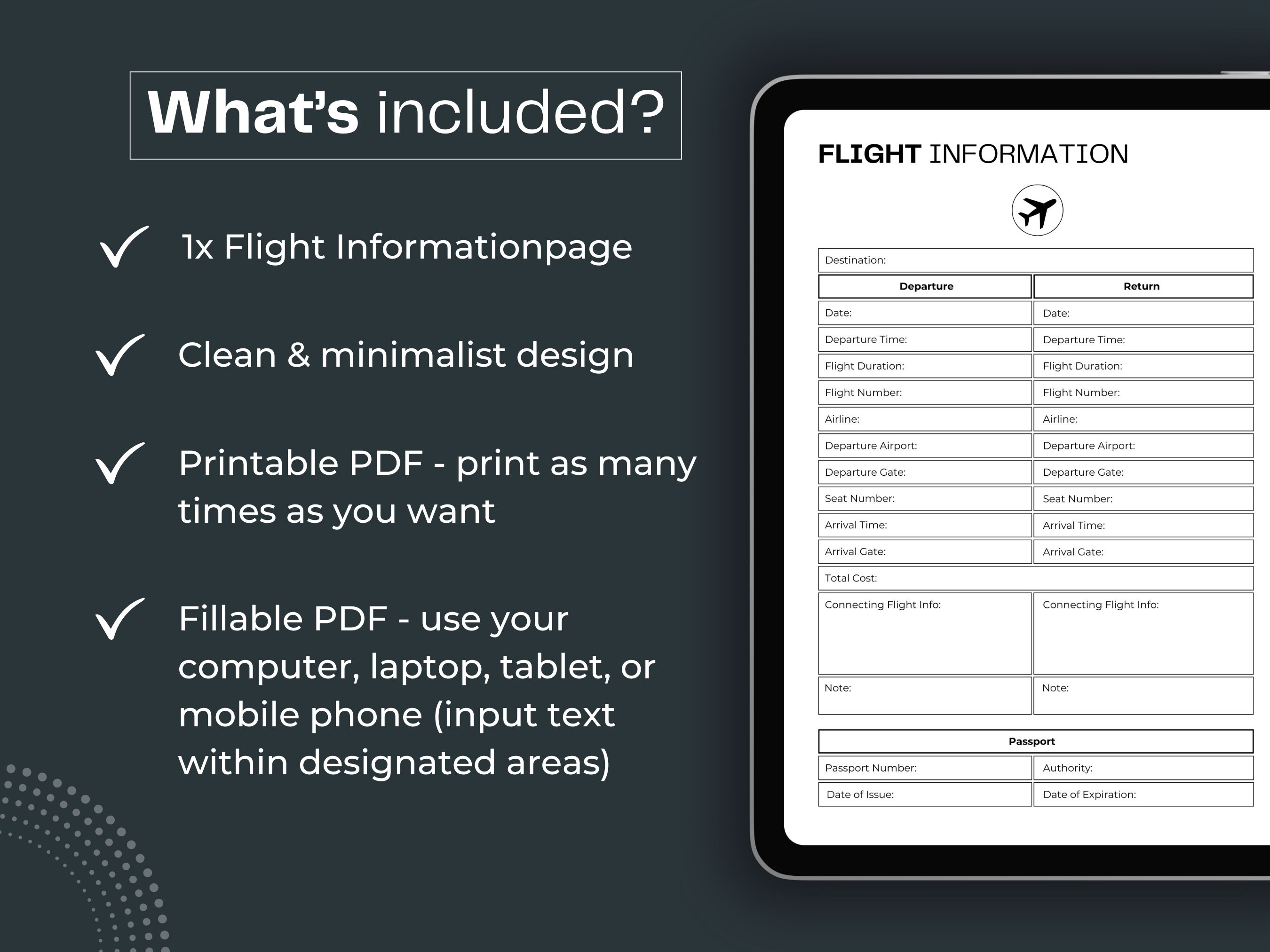 Printable Flight Information, Travel Templates, Travel Itinerary ...