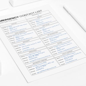 Emergency Contact List Printable Medical Contacts List Fillable PDF ...