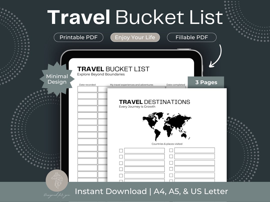 Travel Bucket List, Printable Travel Planner, Travel Templates, Travel ...