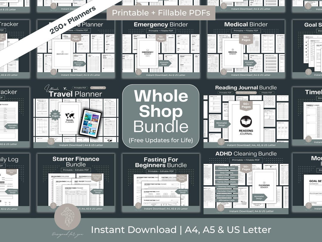 Printable Planner Bundle, Life, Finance, Home, Health (PDF) - Etsy