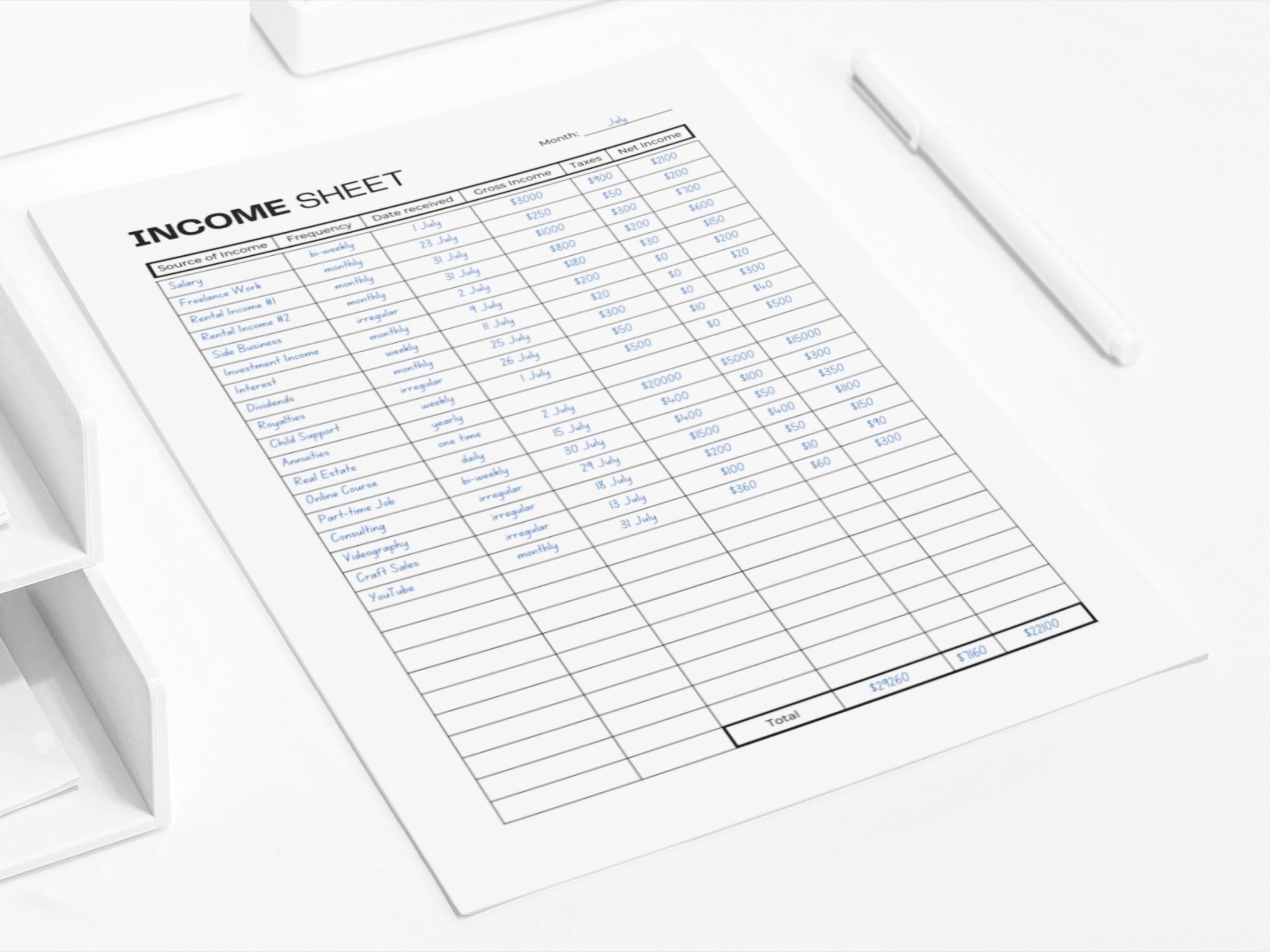 Income Sheet Printable Paycheck Budget Tracker Fillable PDF Savings ...