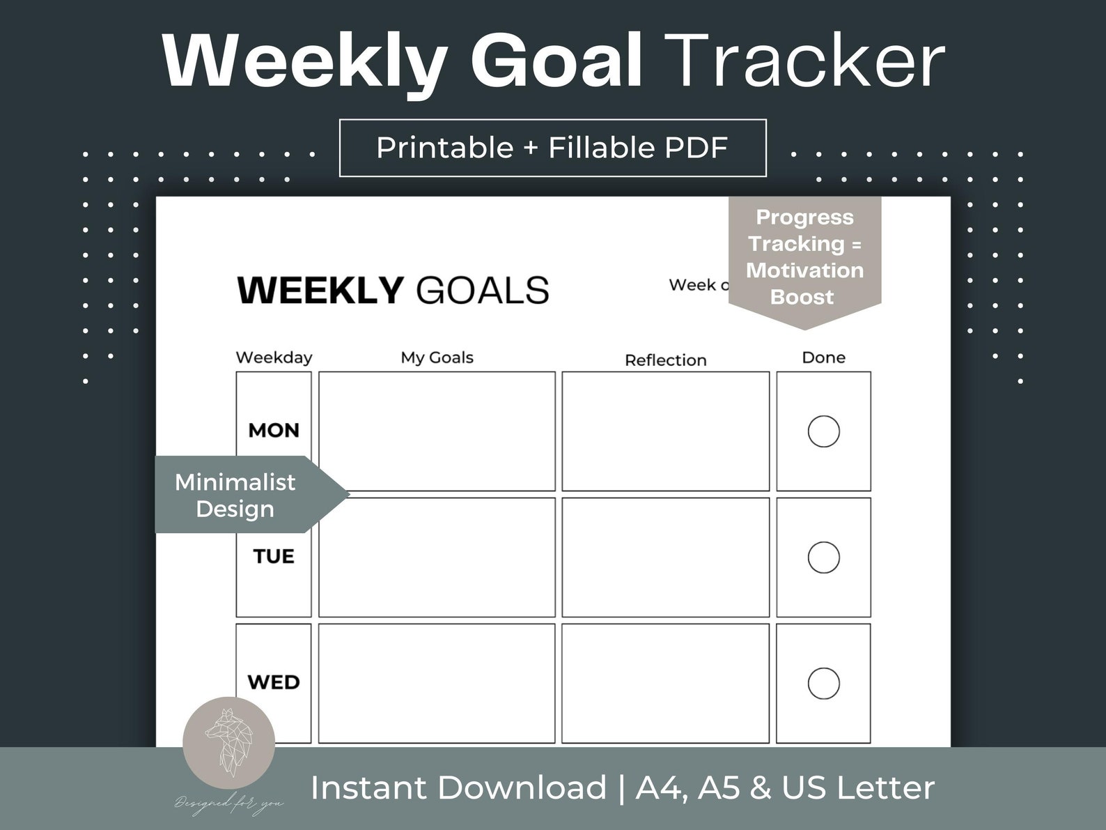 Weekly Goal Tracker Weekly Goals Template Weekly Goal Planner Habit ...