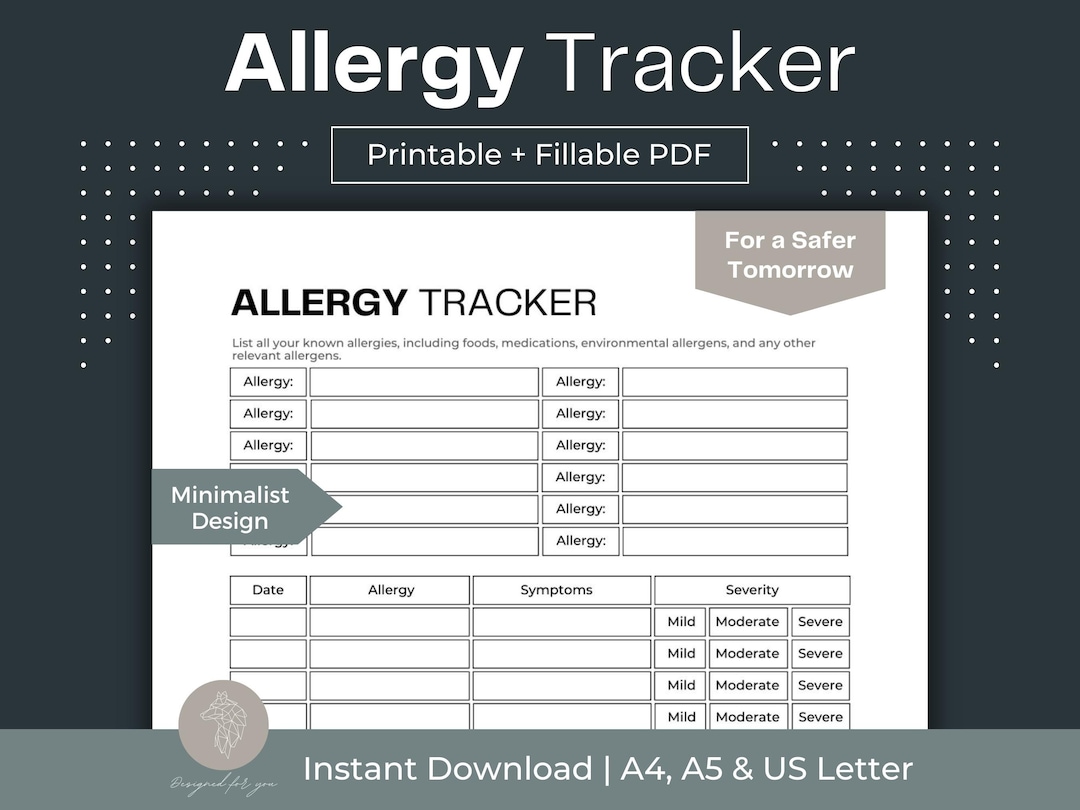 Allergy Tracker Printable for Your Medical Binder Fillable PDF Allergy ...