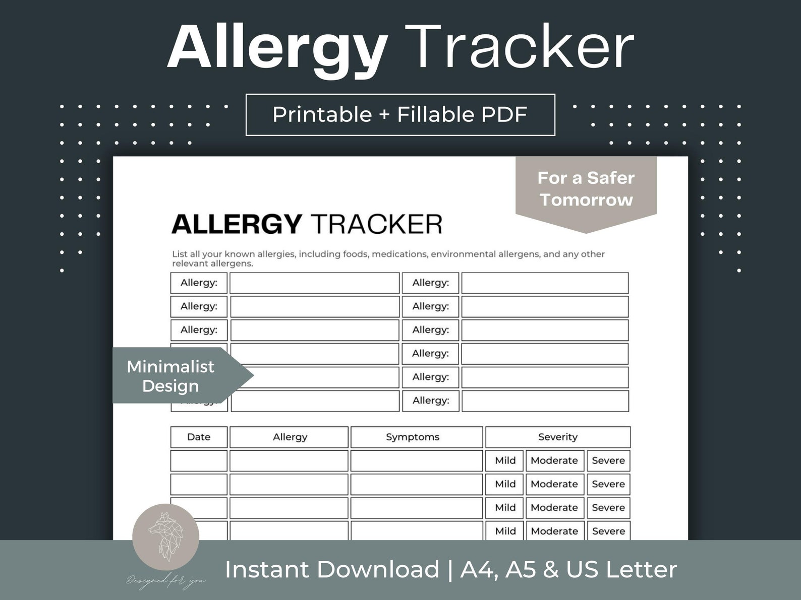 Allergy Tracker Printable for Your Medical Binder Fillable PDF Allergy ...
