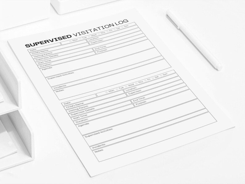 Supervised Visitation Log Printable Child Custody Planner Fillable PDF ...