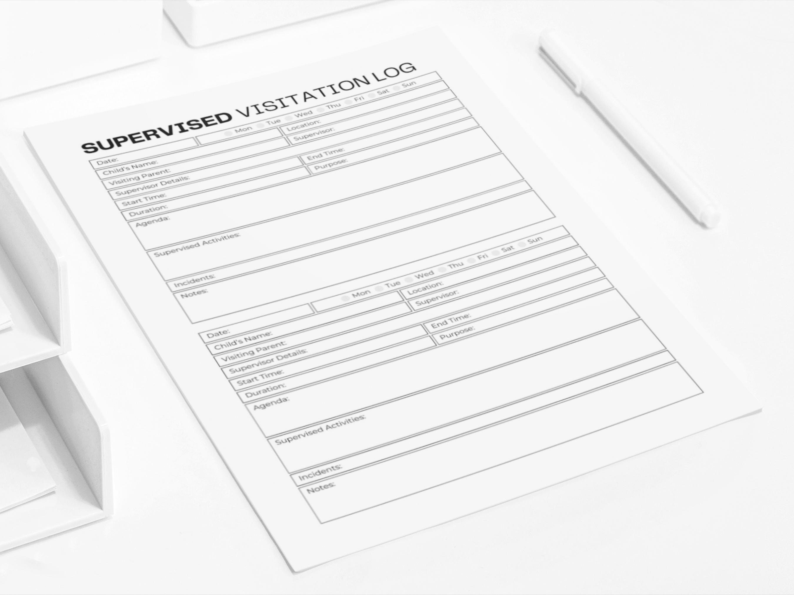 Supervised Visitation Log Printable Child Custody Planner Fillable PDF ...