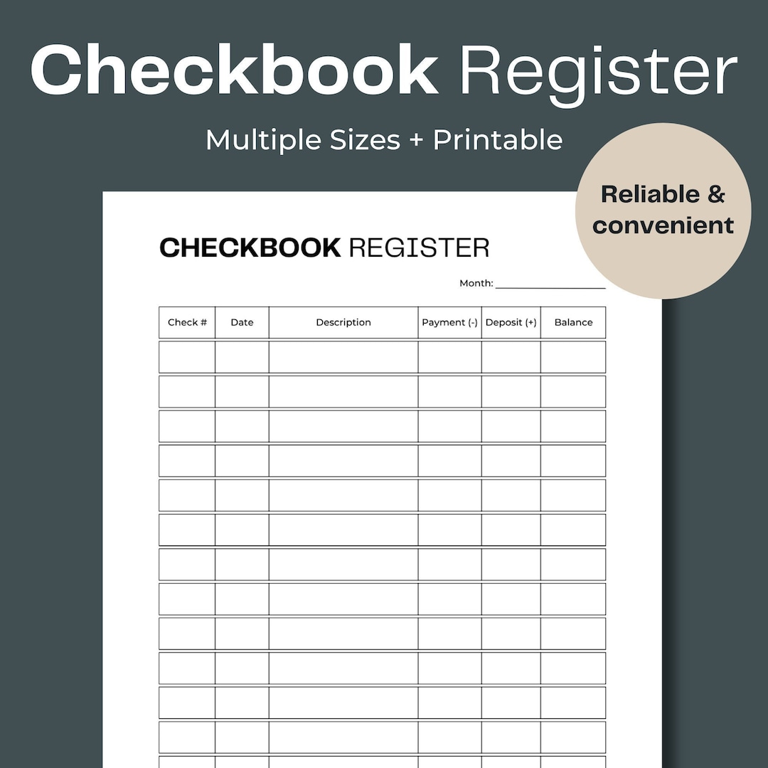 Checkbook Register Printable Transaction Log Expense - Etsy