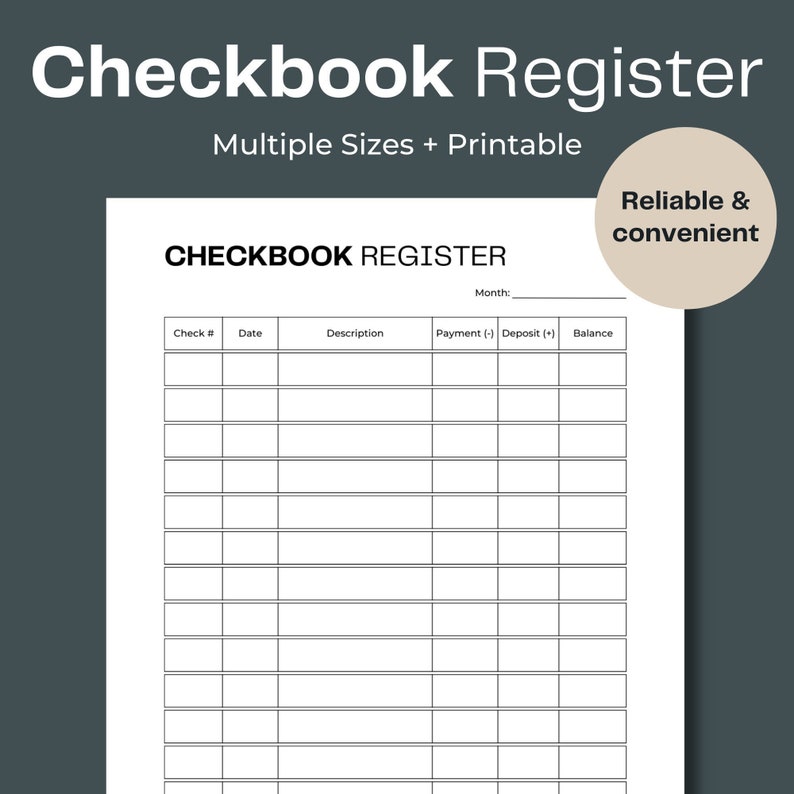 Checkbook Register Printable Transaction Log Expense - Etsy