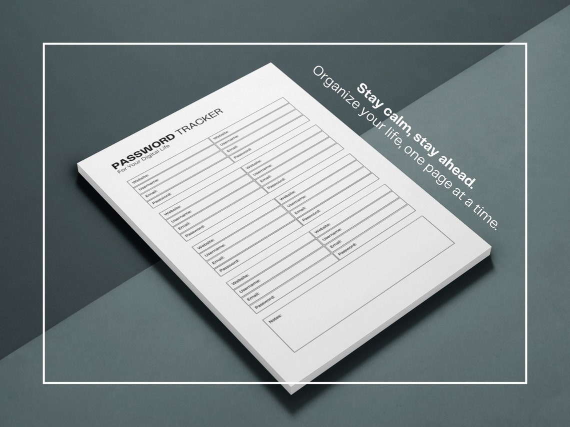 Password Tracker Printable Password Log Template for Password Keeper ...