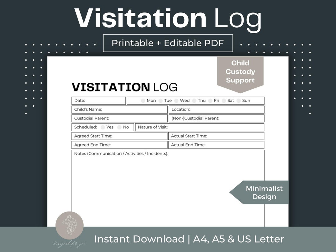 Visitation Log Printable Child Custody Planner Fillable PDF Co ...