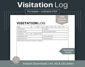 Custody Visitation Log for Co-parenting Printable Child Custody Journal ...