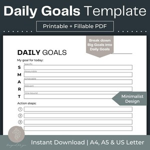Daily Goals Template Goal Settings Worksheet Fillable PDF Personal ...