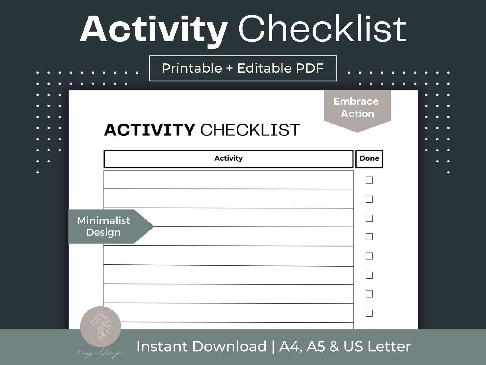 Activity Checklist Printable Simple Checklist Fillable PDF Daily to Do ...