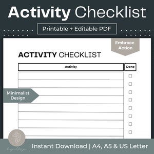 Activity Checklist Printable Simple Checklist Fillable PDF Daily to Do ...