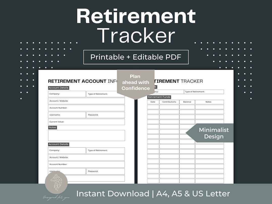 Retirement Tracker Printable Retirement Planner Fillable PDF Financial ...