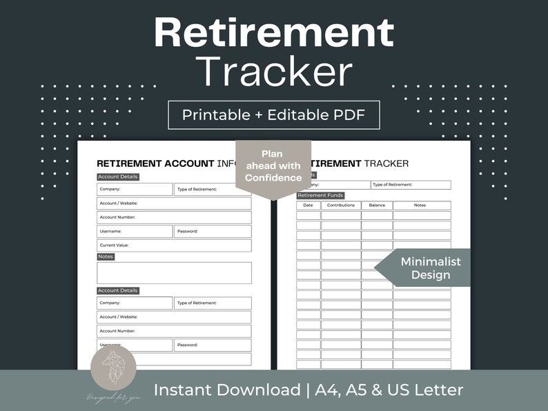 Retirement Tracker Printable Retirement Planner Fillable PDF Financial ...