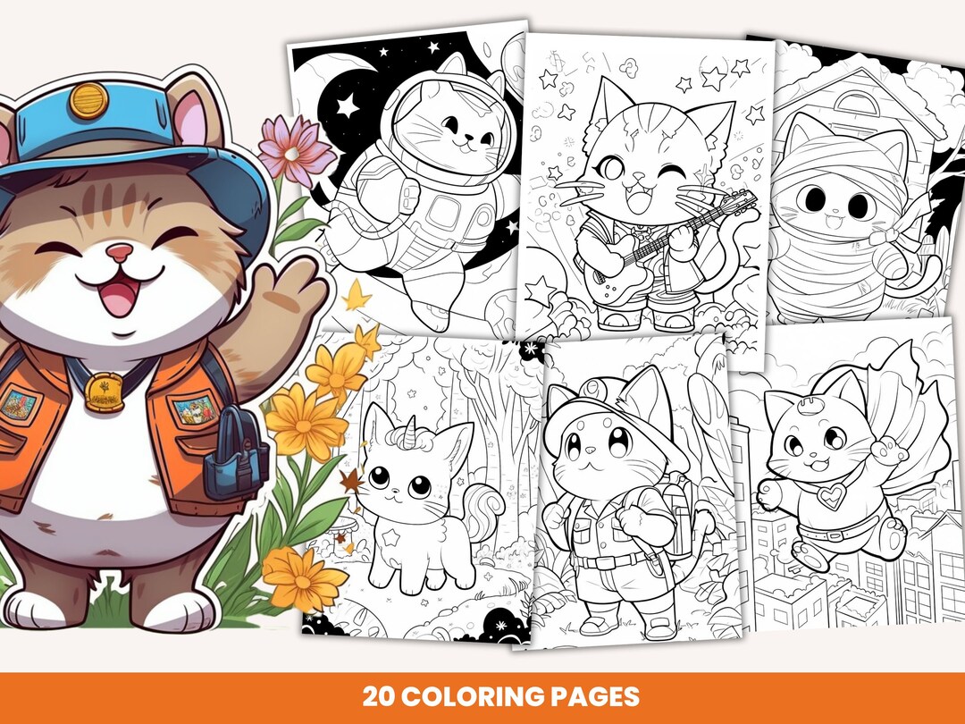 Cat Coloring Pages Cute for Kids Coloring Book Print at Home Printable ...