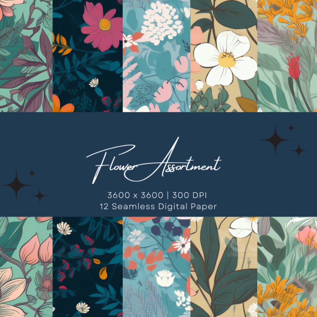 Flower Assortment digital paper design set Flower - Etsy Portugal