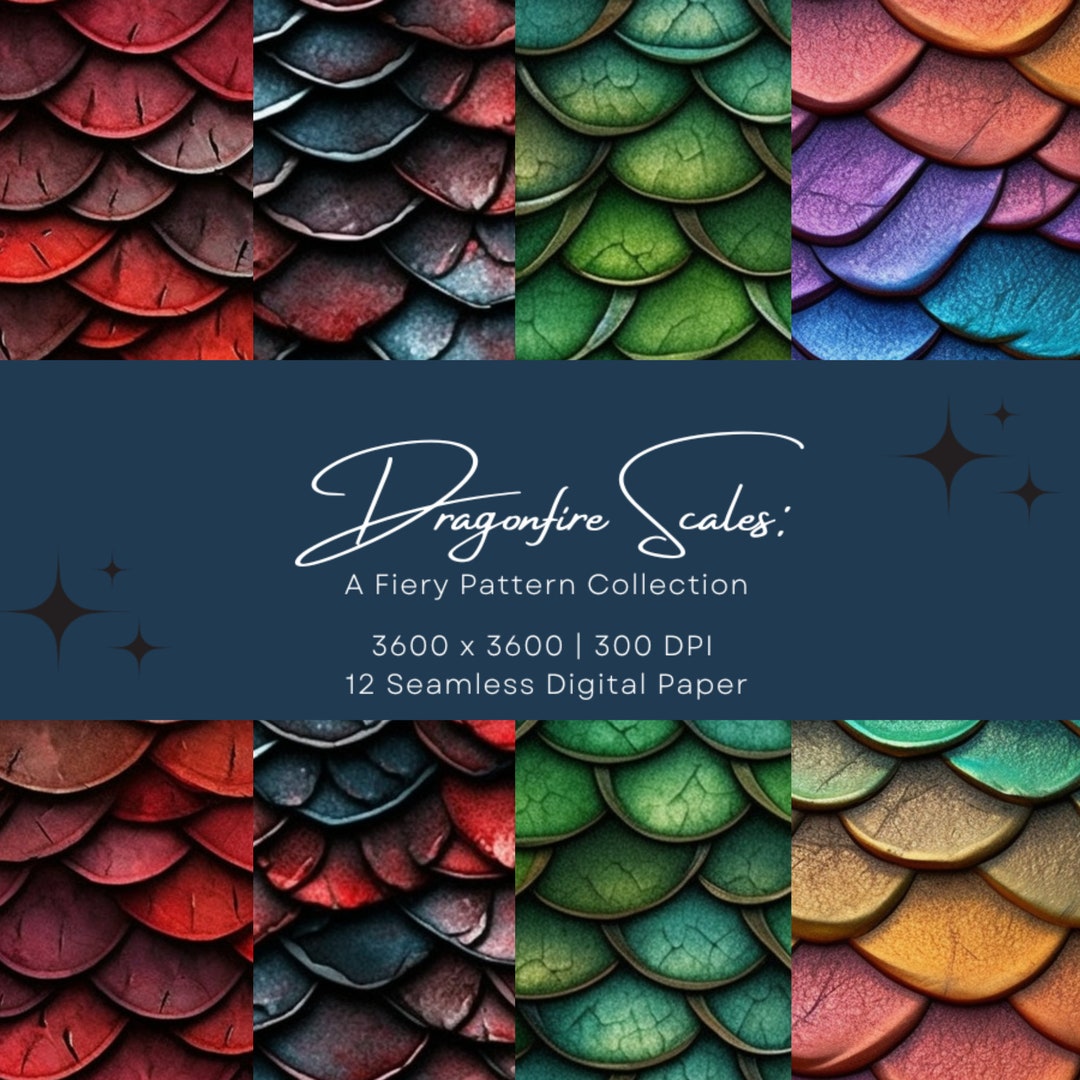 Dragon Scale Digital Paper Design Set, Backgrounds, Printable Digital Paper, for Textile ...