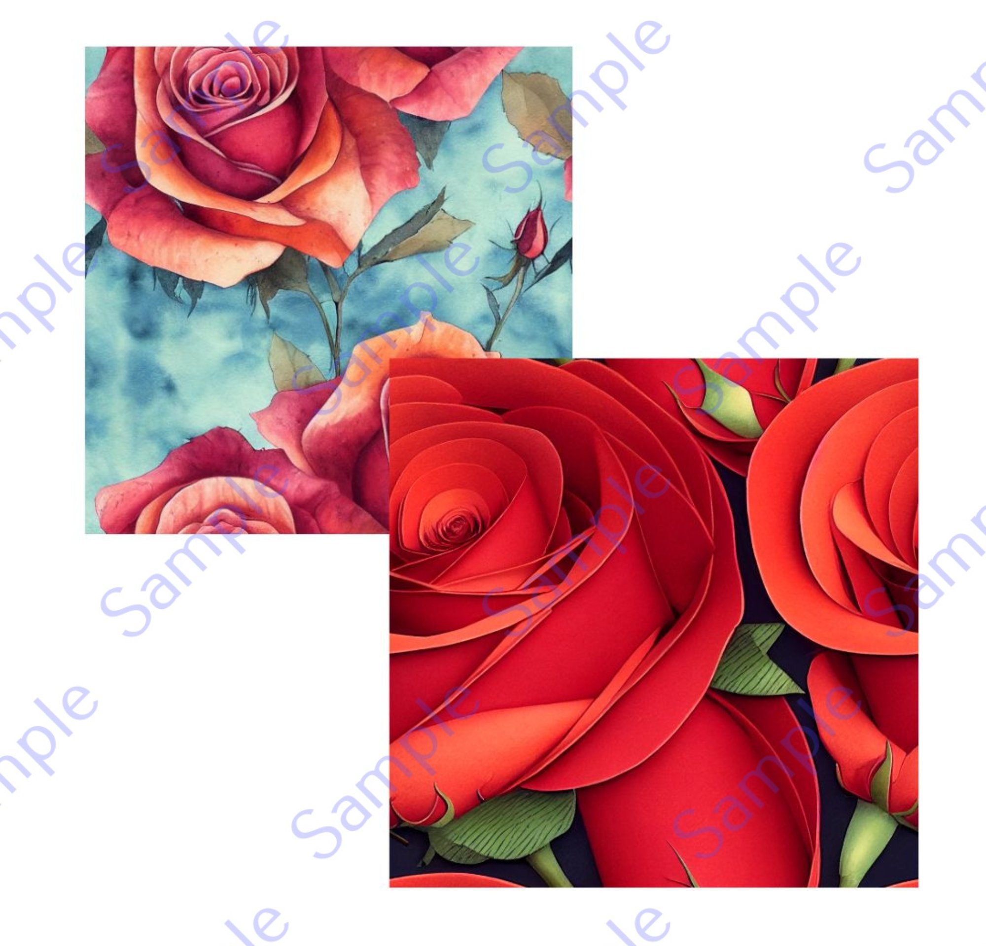 Passionate Red Rose Digital Paper Design Set, Flower Backgrounds ...