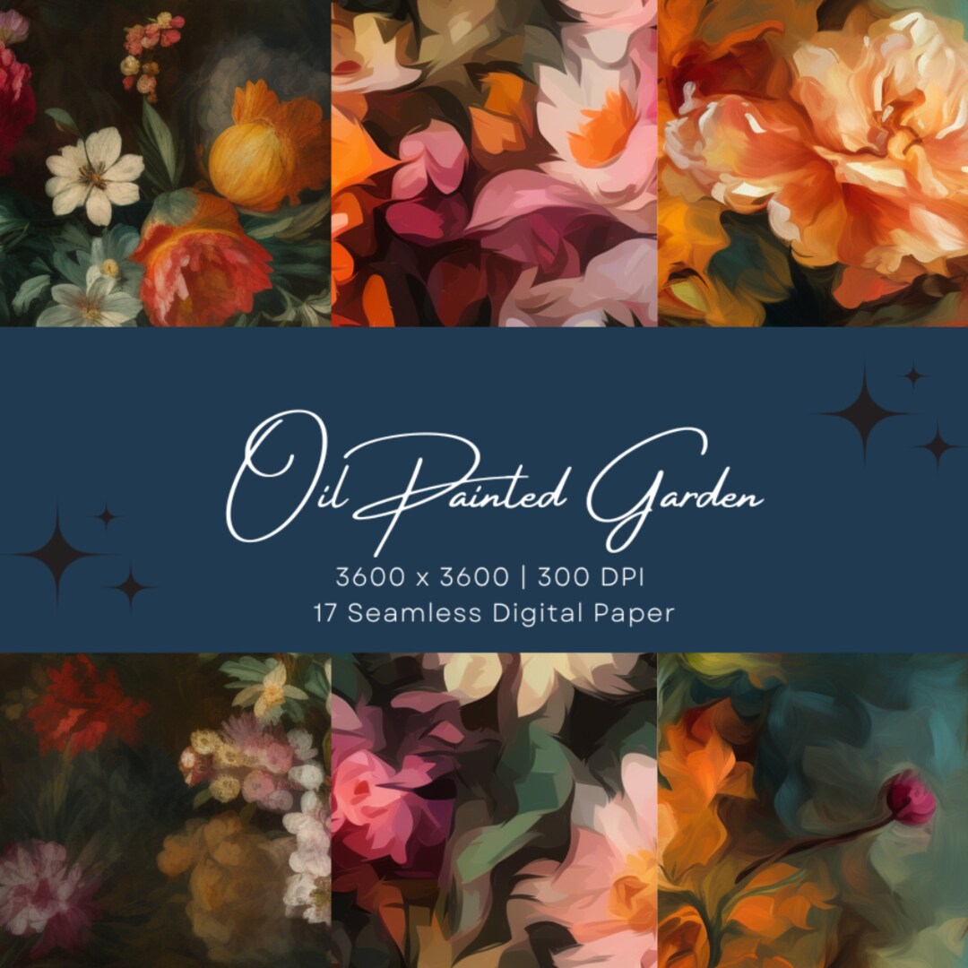 Conjunto de diseño de papel digital de flores pintadas al óleo, fondos ...