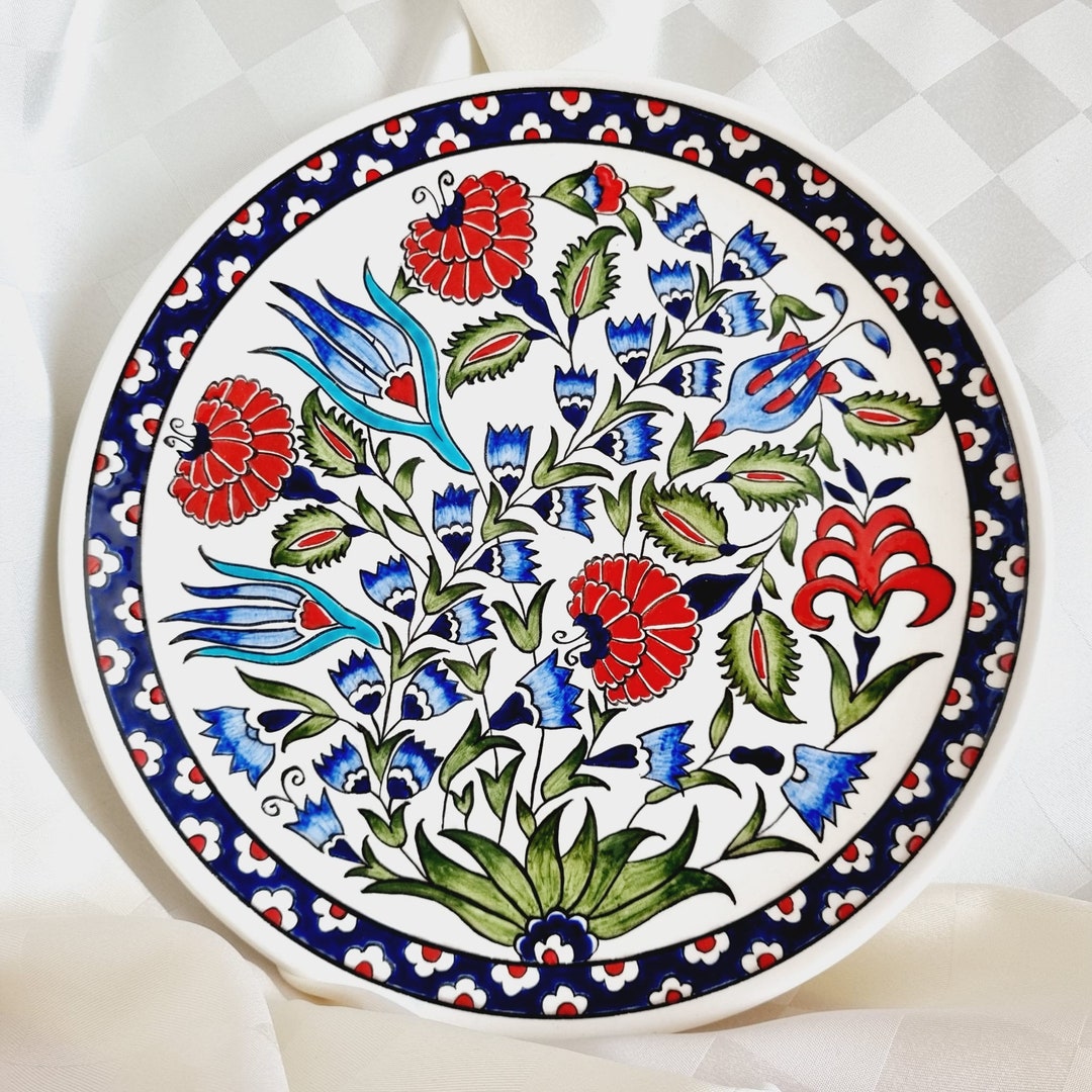 Handmade Iznik Ceramic Plate: Floral Motif, Turkish Decor (30cm) - Etsy