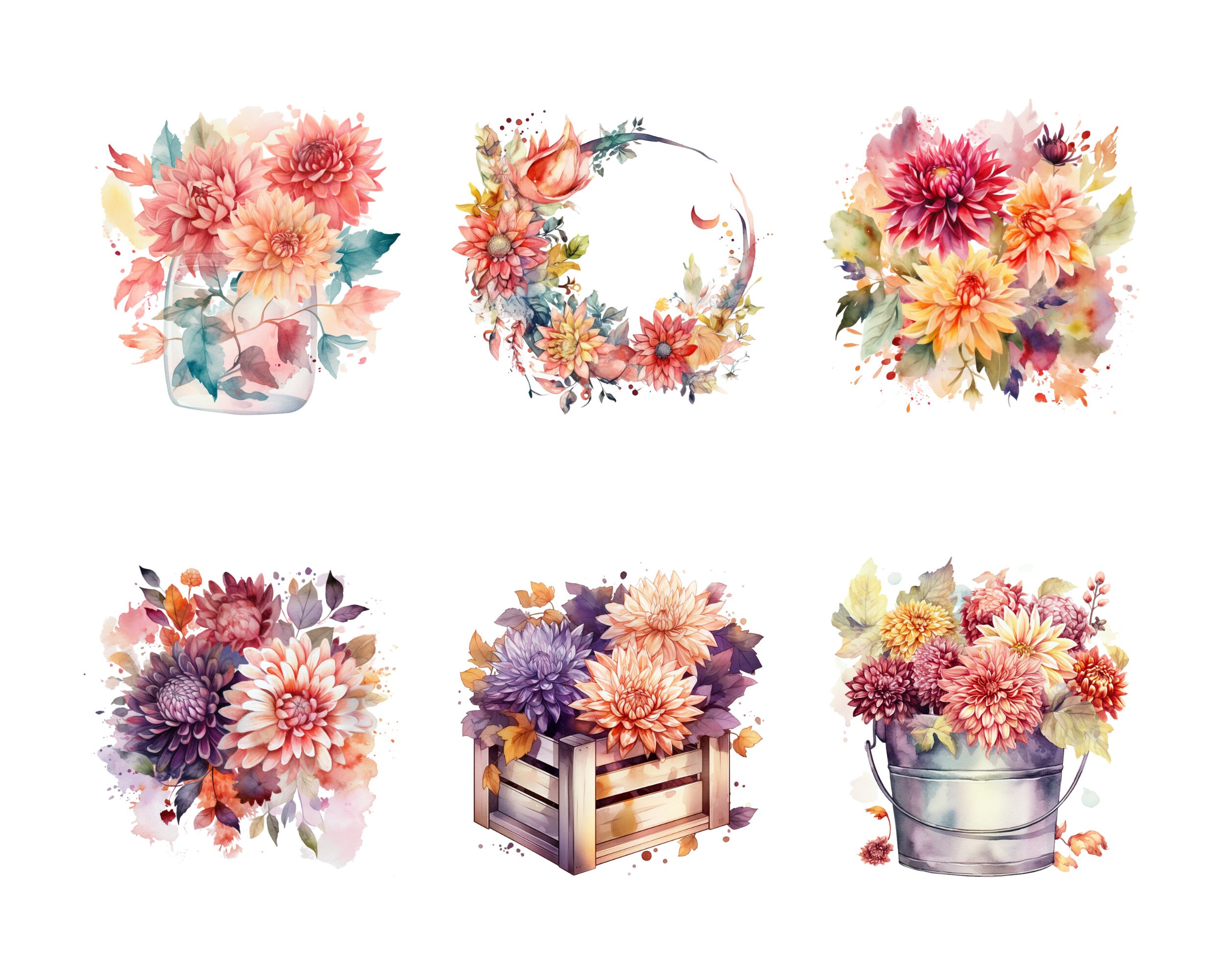 Watercolor Dahlias, Clipart Bundle, Spring Flowers, Watercolor Flowers ...