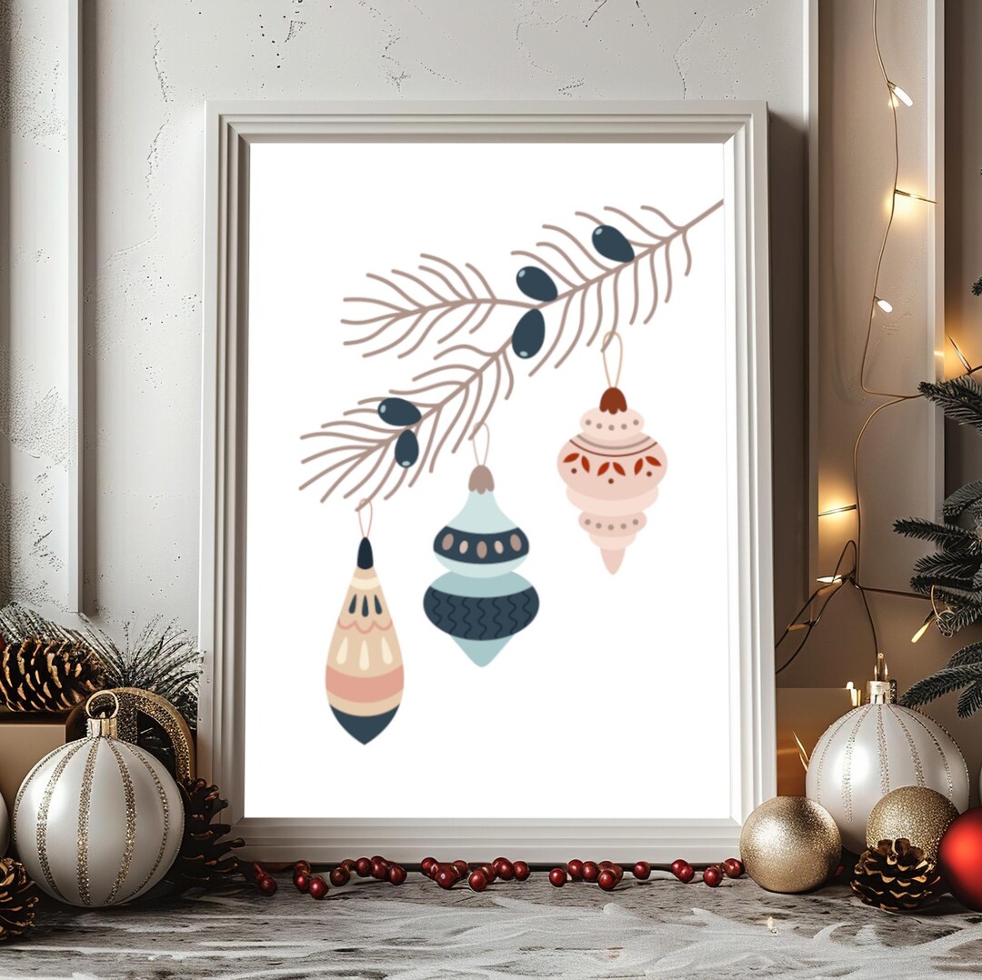 Boho Christmas Baubles Print Trendy Christmas Poster Winter Wall Art ...