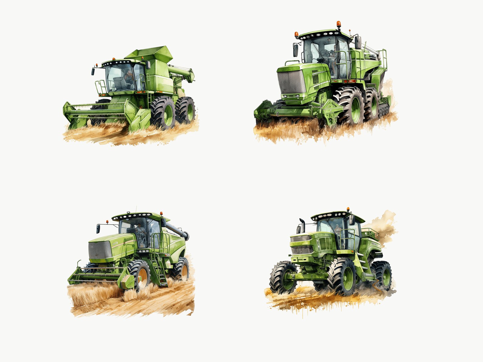 Combine Harvester Watercolor, Farming Vehicles Clipart, Farm Tractor ...