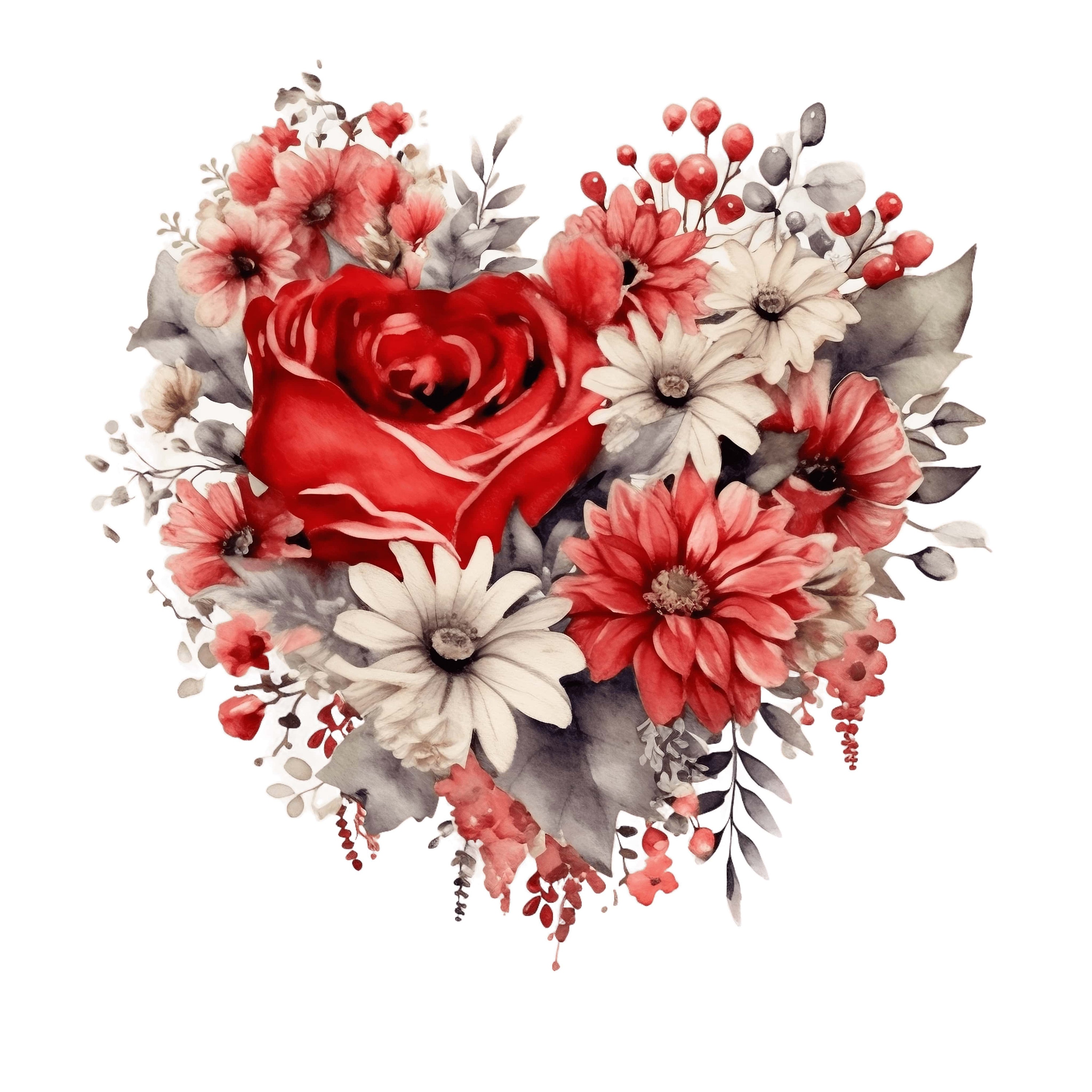 Floral Hearts Clipart 10 High Quality JPG Red Flowers - Etsy