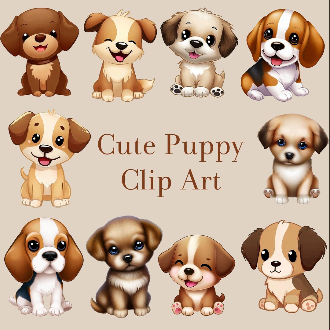 Cute Smiling Puppy Dog Clipart Bundle | Transparent PNG Files, Digital ...