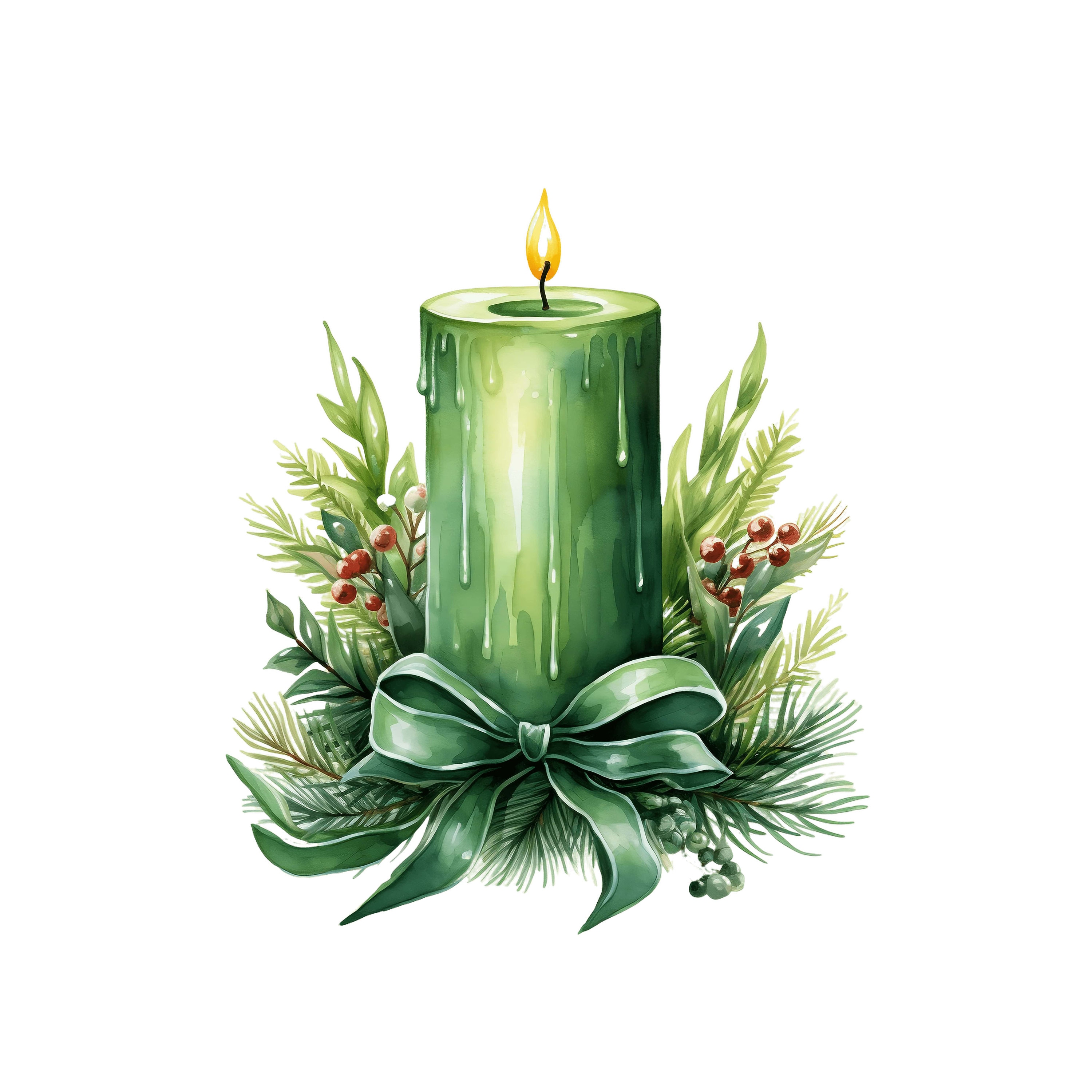 Christmas Candle Clipart, 10 JPG Green Candle Clipart, Merry Christmas ...