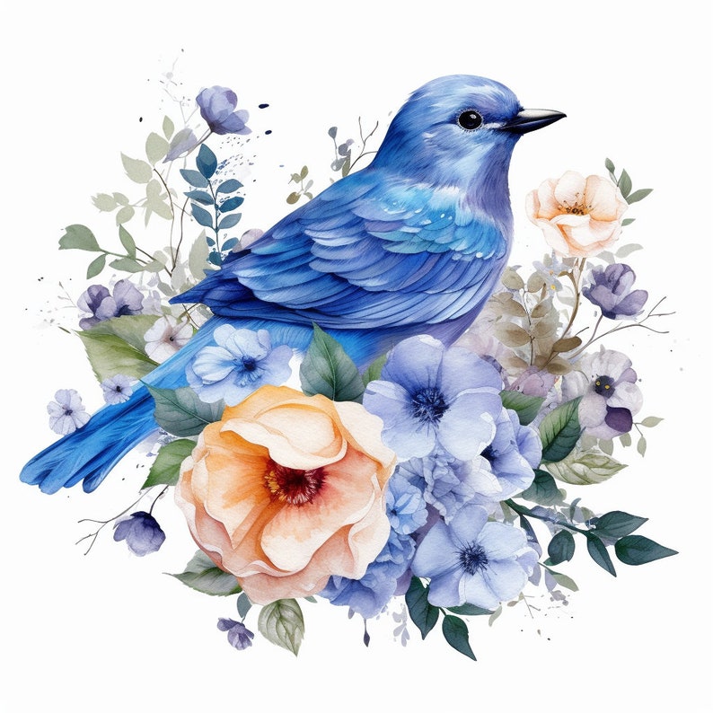 Blue Bird Watercolor Clipart 10 High Quality PNG Card - Etsy