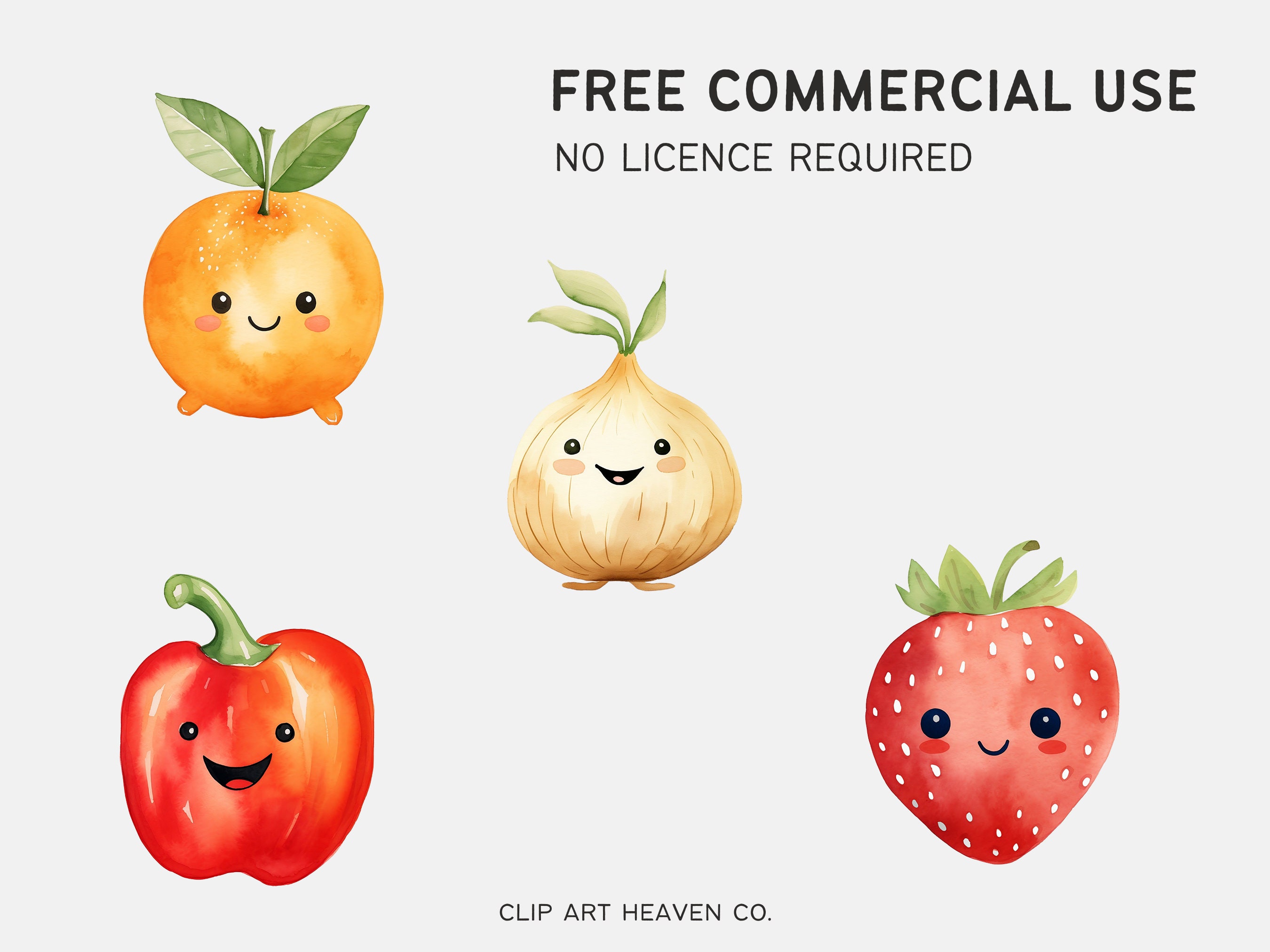Watercolor Cute Fruits Clipart | 10 PNG | Vegetables Funny Fruits ...