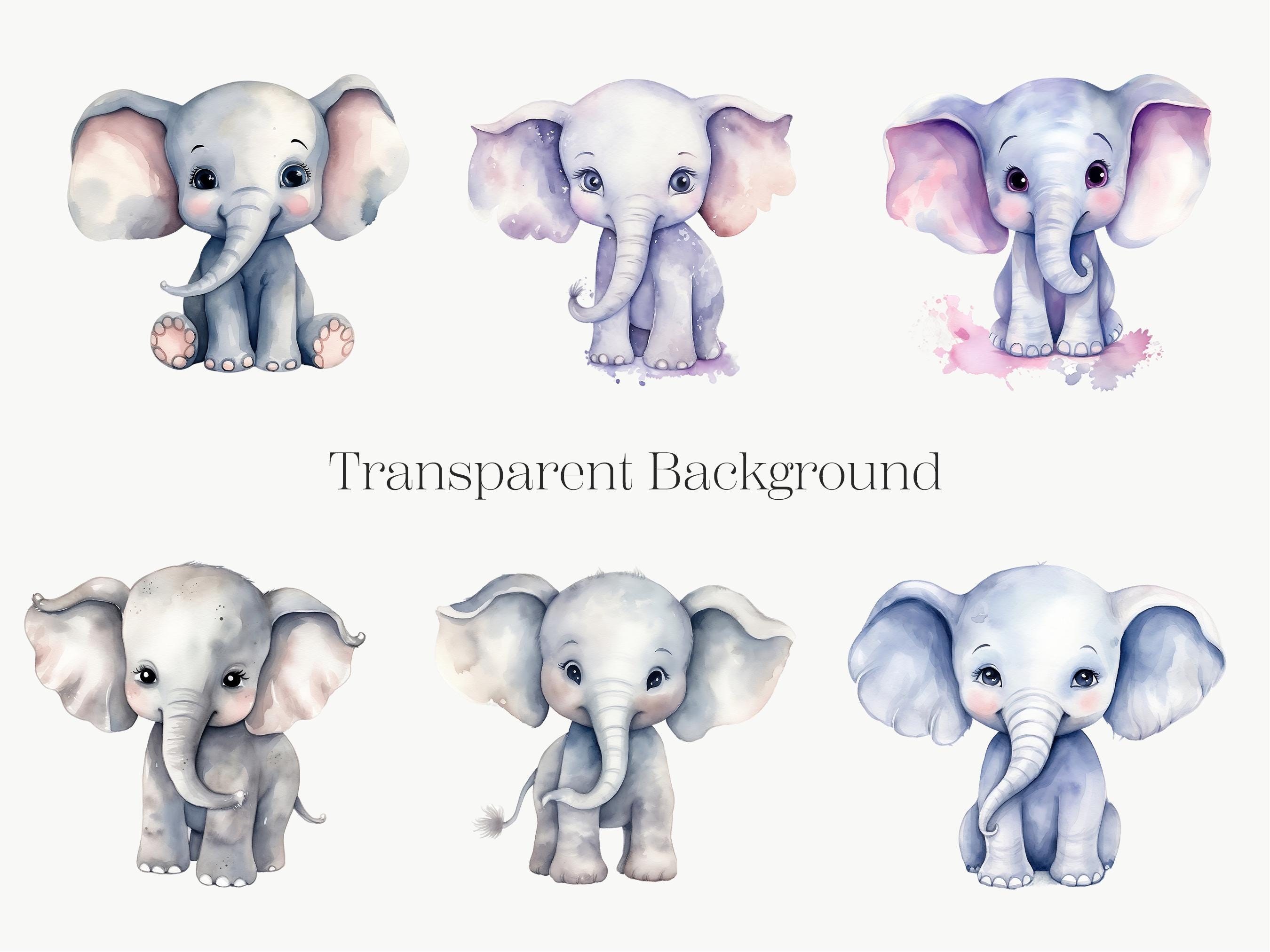 Watercolor Baby Elephant Clipart: 10 PNG Images (digital Download) - Etsy