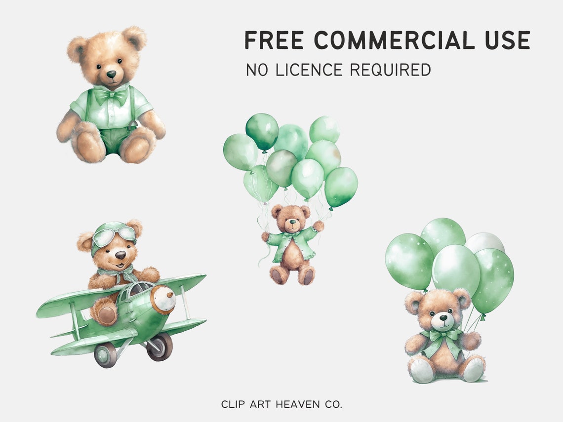 Watercolor Birthday Teddy Bear Clipart Collection for - Etsy