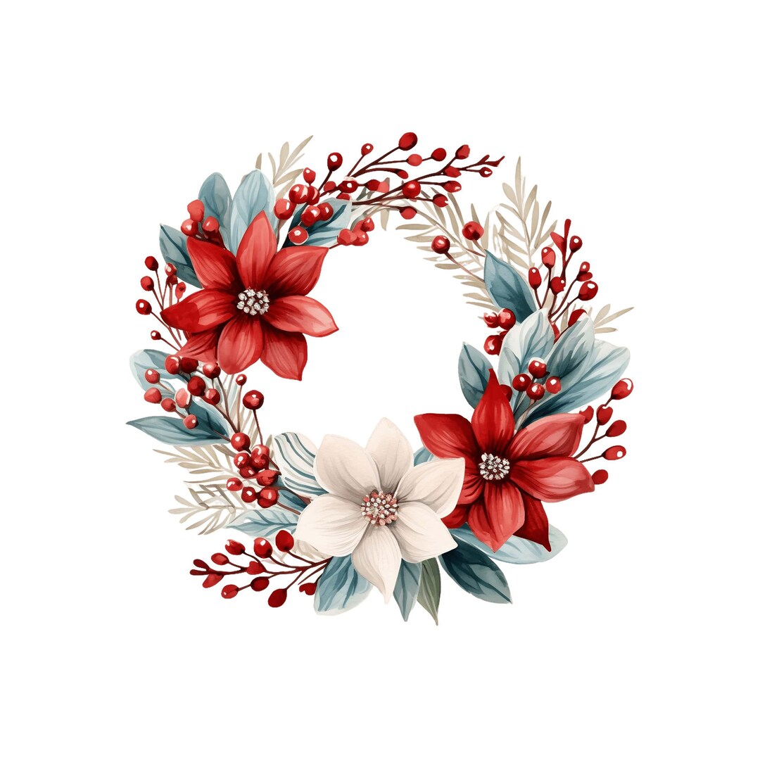Watercolor Christmas Wreath Clipart, 10 JPG, Christmas Clipart ...