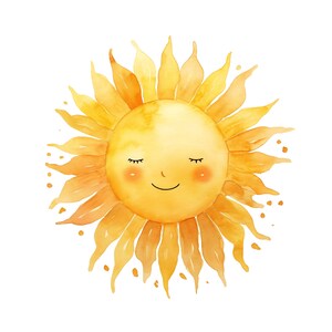 Watercolor Sun, Moon, Cloud Clipart | 10 JPG | Watercolor Weather Clip ...