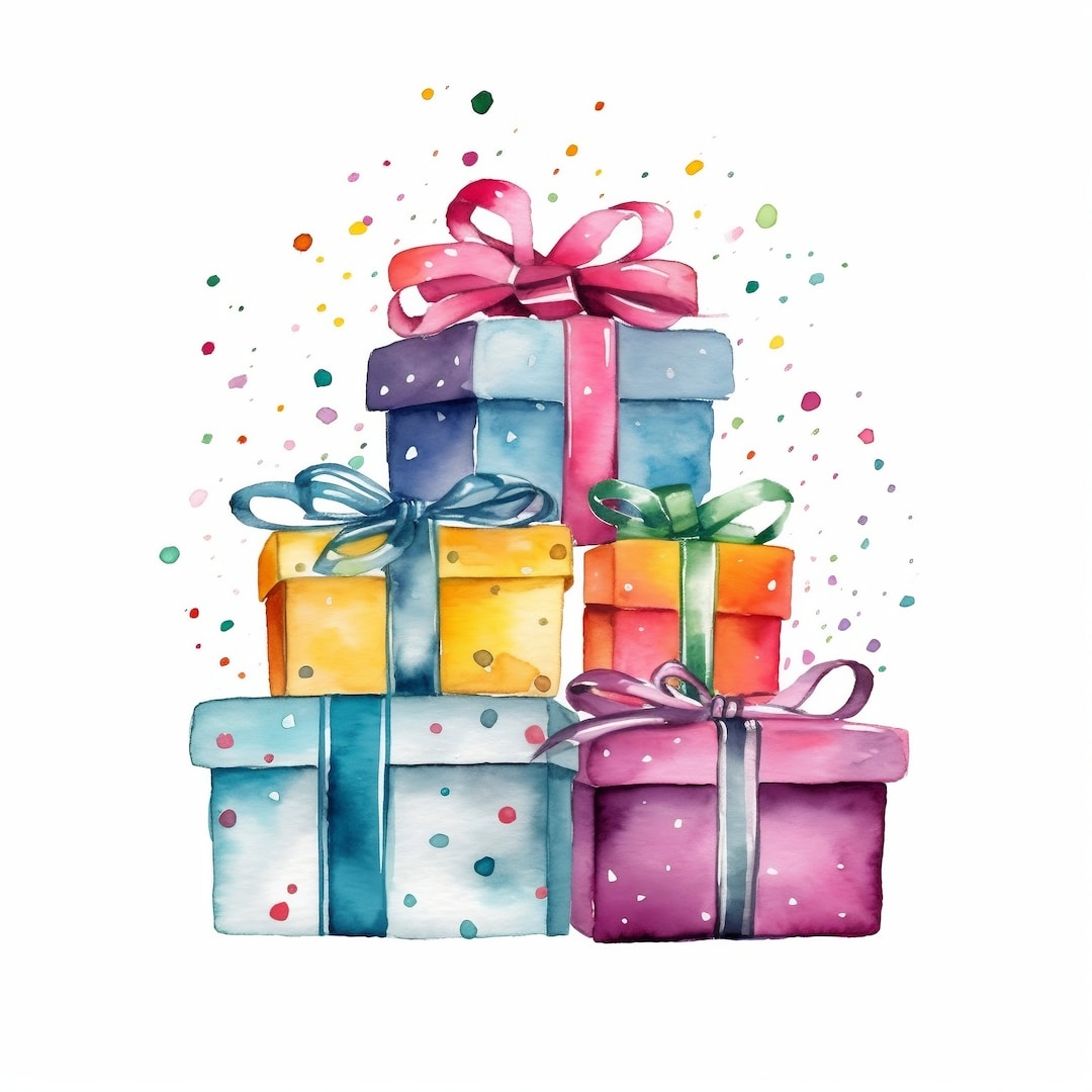 Watercolor Gift Boxes Clipart | Celebration Graphics (digital Download ...