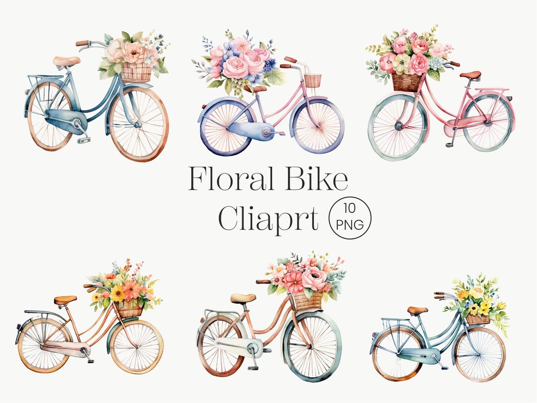 Watercolor Floral Bicycle Clipart: Vintage Bike PNG (10 Files) - Etsy UK