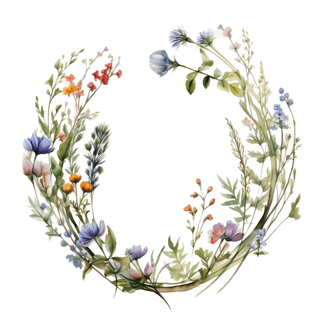 Wildflower Wreath Flower Clipart | 10 High Quality JPG | Flower Wreath ...