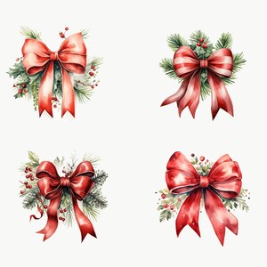 Watercolor Christmas Ribbon Clipart | Festive Bow PNG Bundle (digital ...