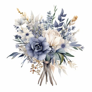 Blue Wedding Bohemian Wild Flowers | Bridal Bouquet Flowers Clipart - Etsy
