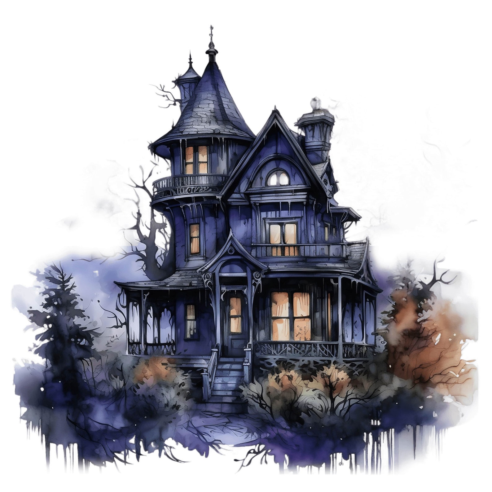 Watercolor Haunted House Clipart | Spooky Halloween Decor (digital ...