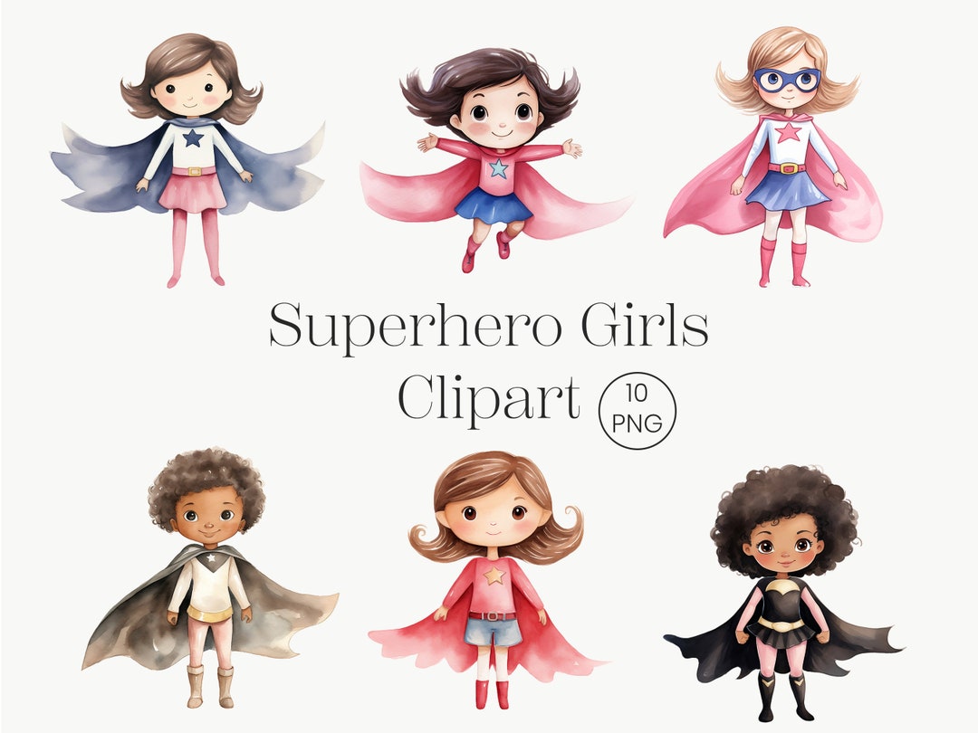 Superhero Girls Clipart | 10 PNG | Watercolor Superhero Girl Clipart ...
